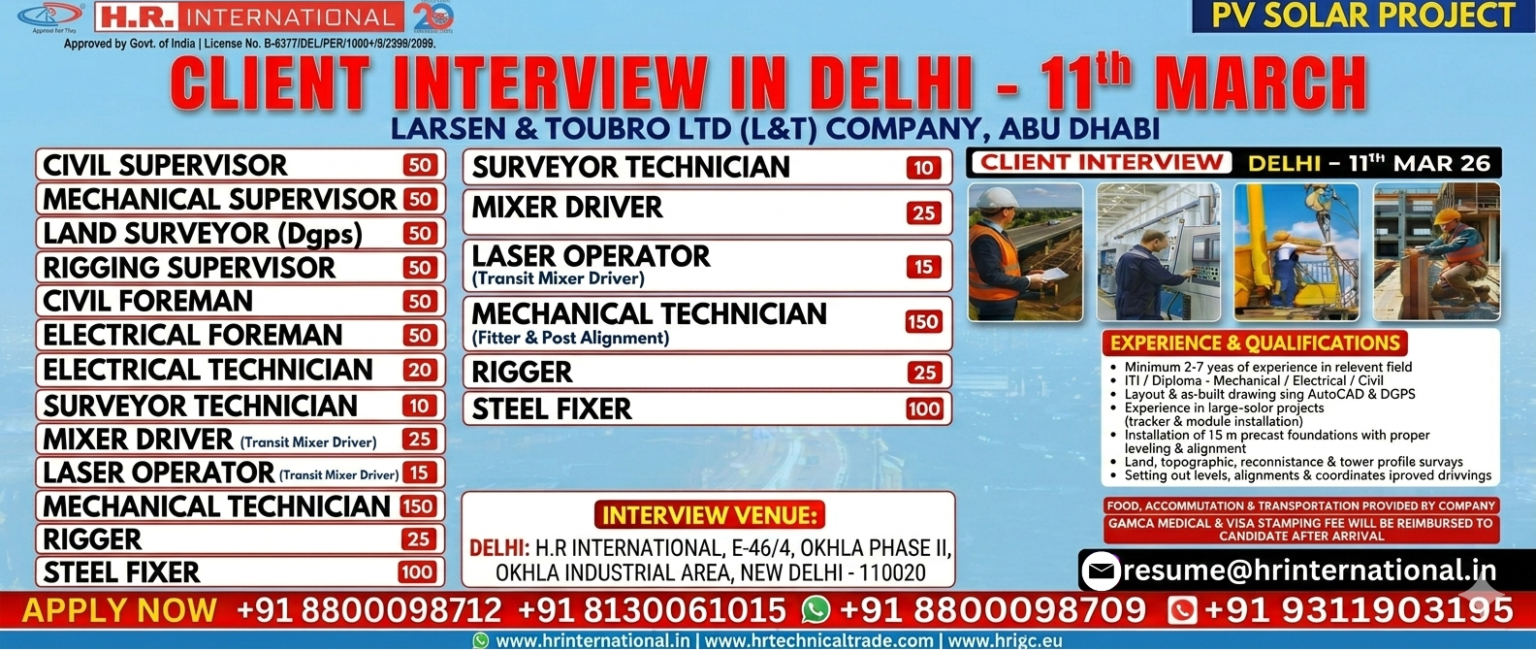 PV Solar Project – L&T Abu Dhabi Client Interview in Delhi (11th March ...