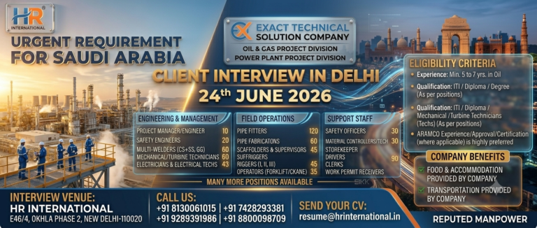 Saudi Arabia Recruitment 2026: Walk-In Client Interview in Delhi